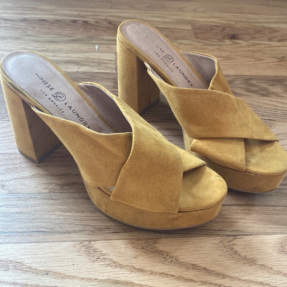 Chinese Laundry | Shoes | Canary Yellow Platform Sandal Heels 85 97s ...